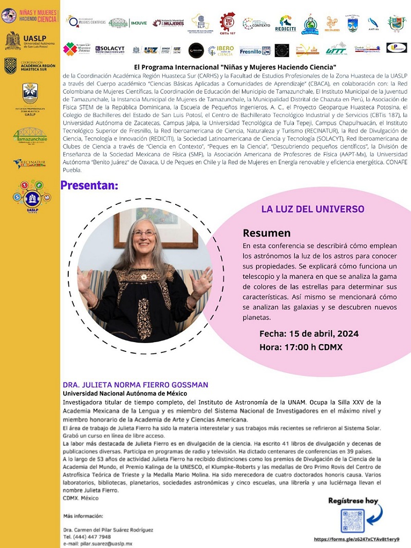 Se invita a conferencia virtual “La luz del Universo” de la doctora ...